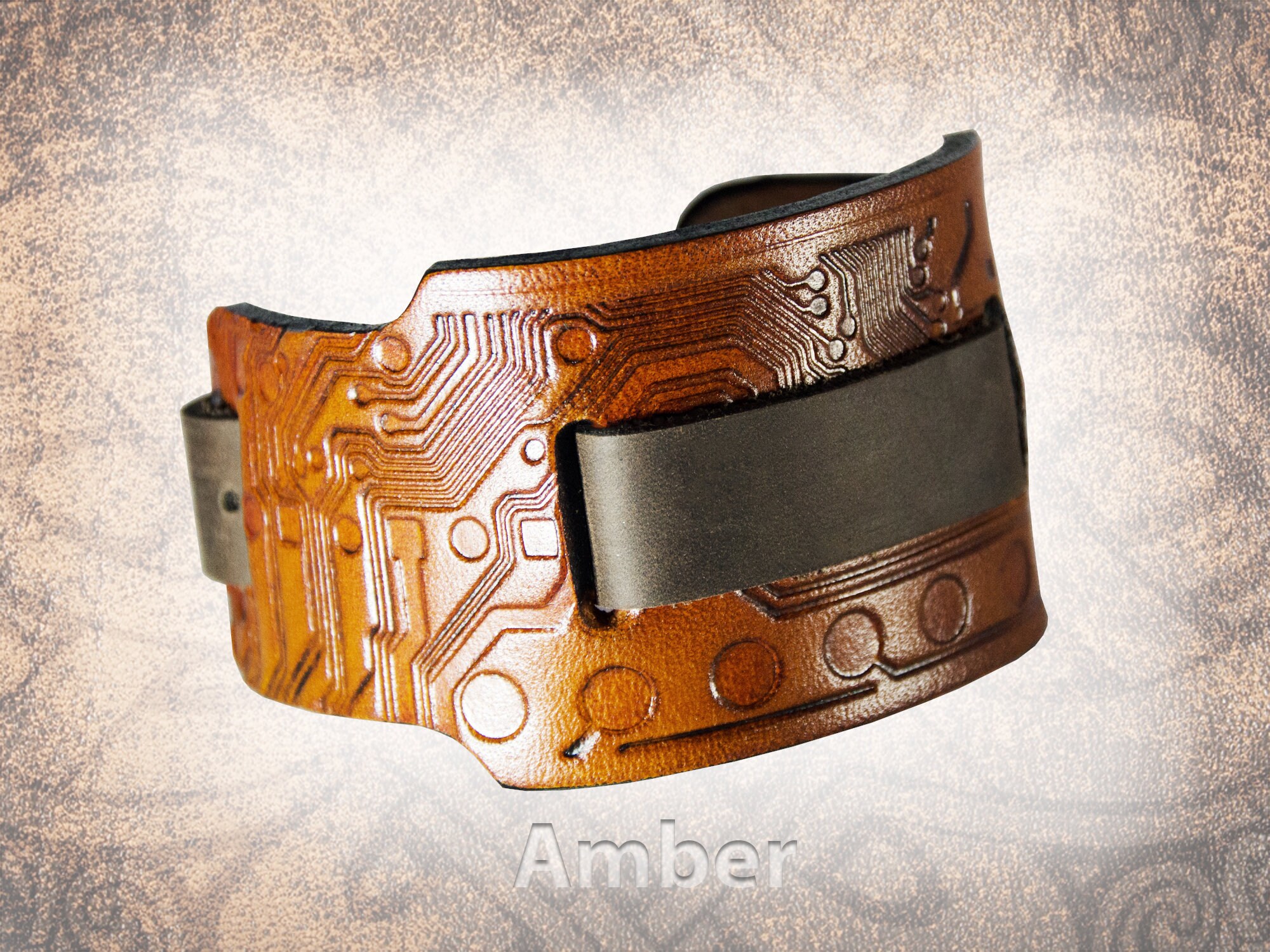 Handmade Leather Watch Cuff Wide Circuit Solid Full Grain | Etsy