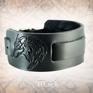 Handmade Leather Watch Cuff - Wolf Head - Solid Full Grain Italian ...