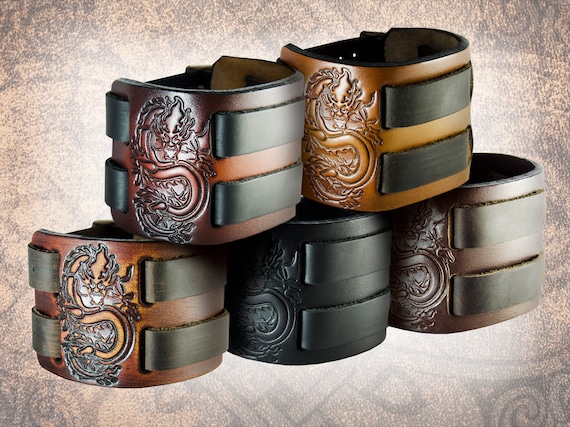 Oriental Dragon Cuff Handmade Solid Leather Full-grain | Etsy