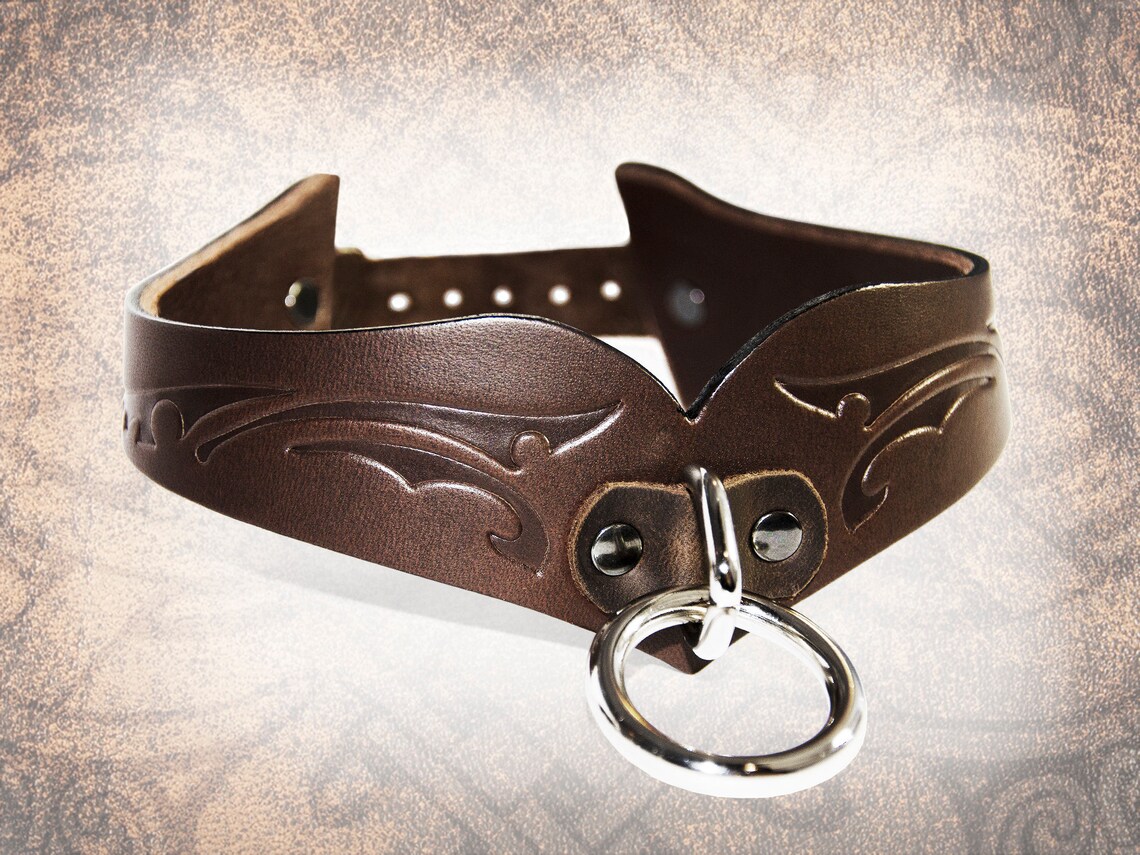 Tribal Curvy Leather Collar Leather Bondage Collar Leather | Etsy