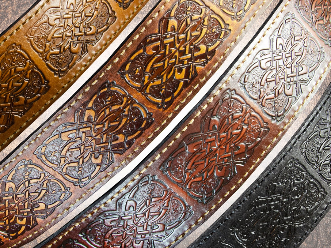 Leather Guitar Strap - Celtic Hounds - Solid Full-grain Italian Leather ...