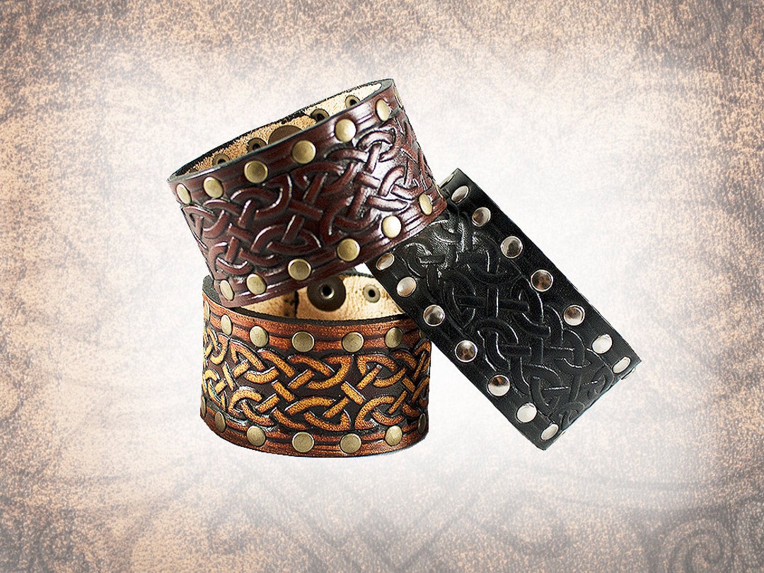 Celtic Knot - Leather Cuff, Leather Wristband, Leather Bracelet, Black ...