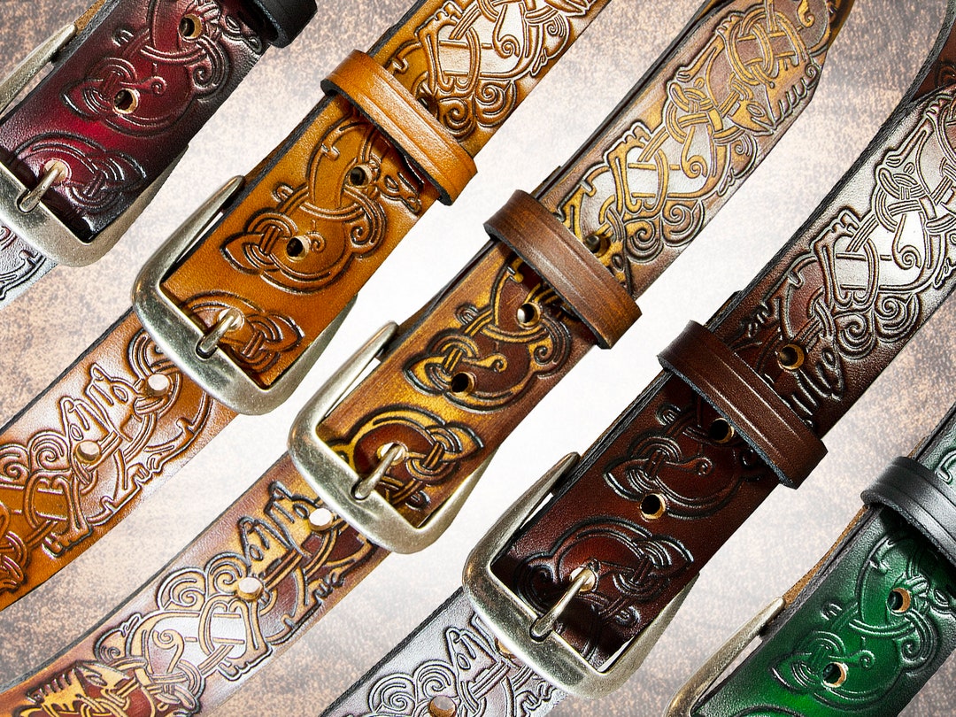 Handmade Leather Belt - Norse Rabbits - Handcrafted Solid Italian Full ...