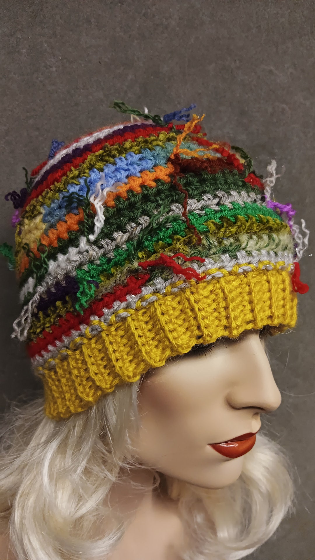 OOAK, Crochet,scrap Cap,skull Cap, Multi-colored,upcycled, Boho,hippie ...