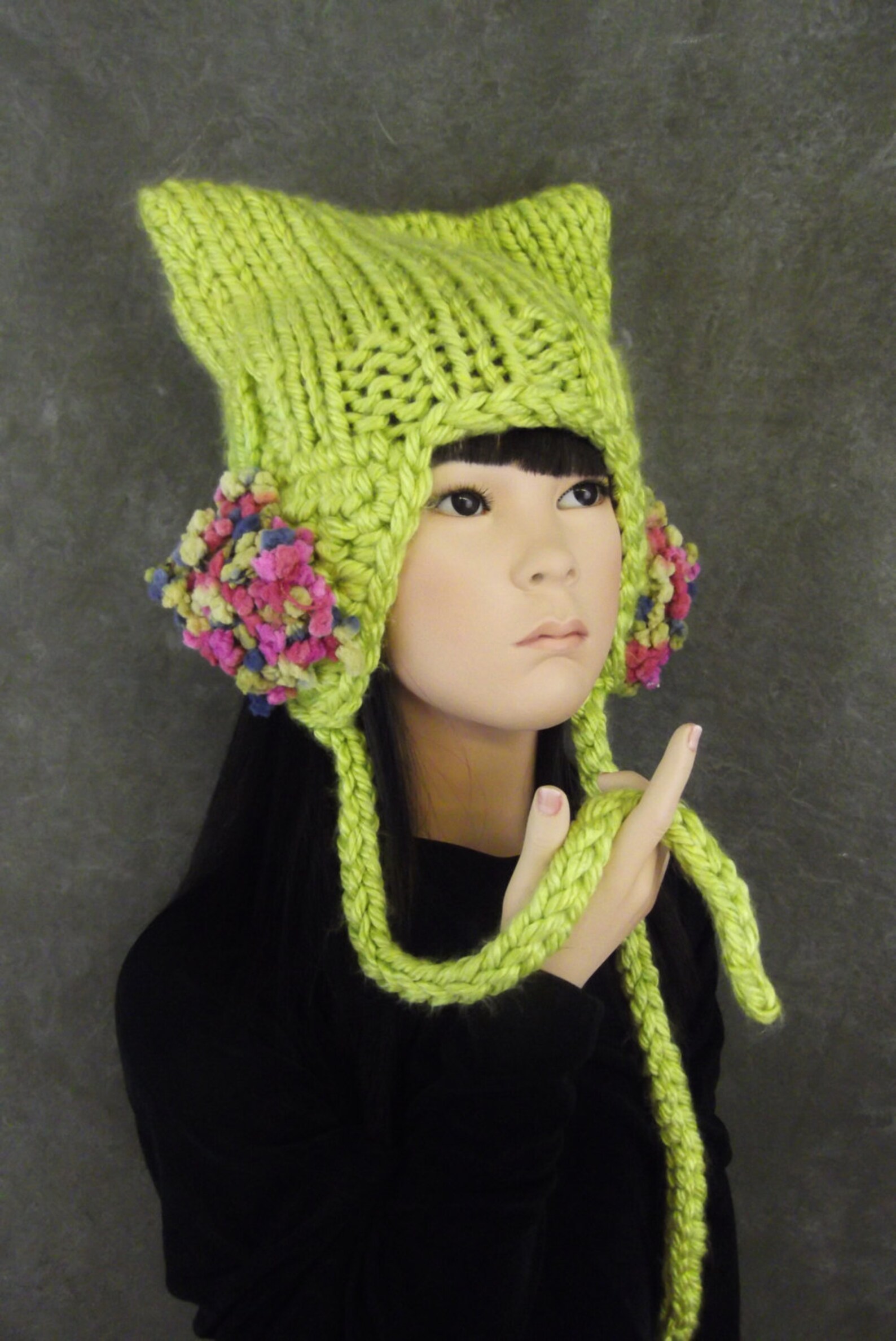 OOAK Knit Kitty Kat Hatelfin Hatkitty Kat Hathandknit Hat - Etsy