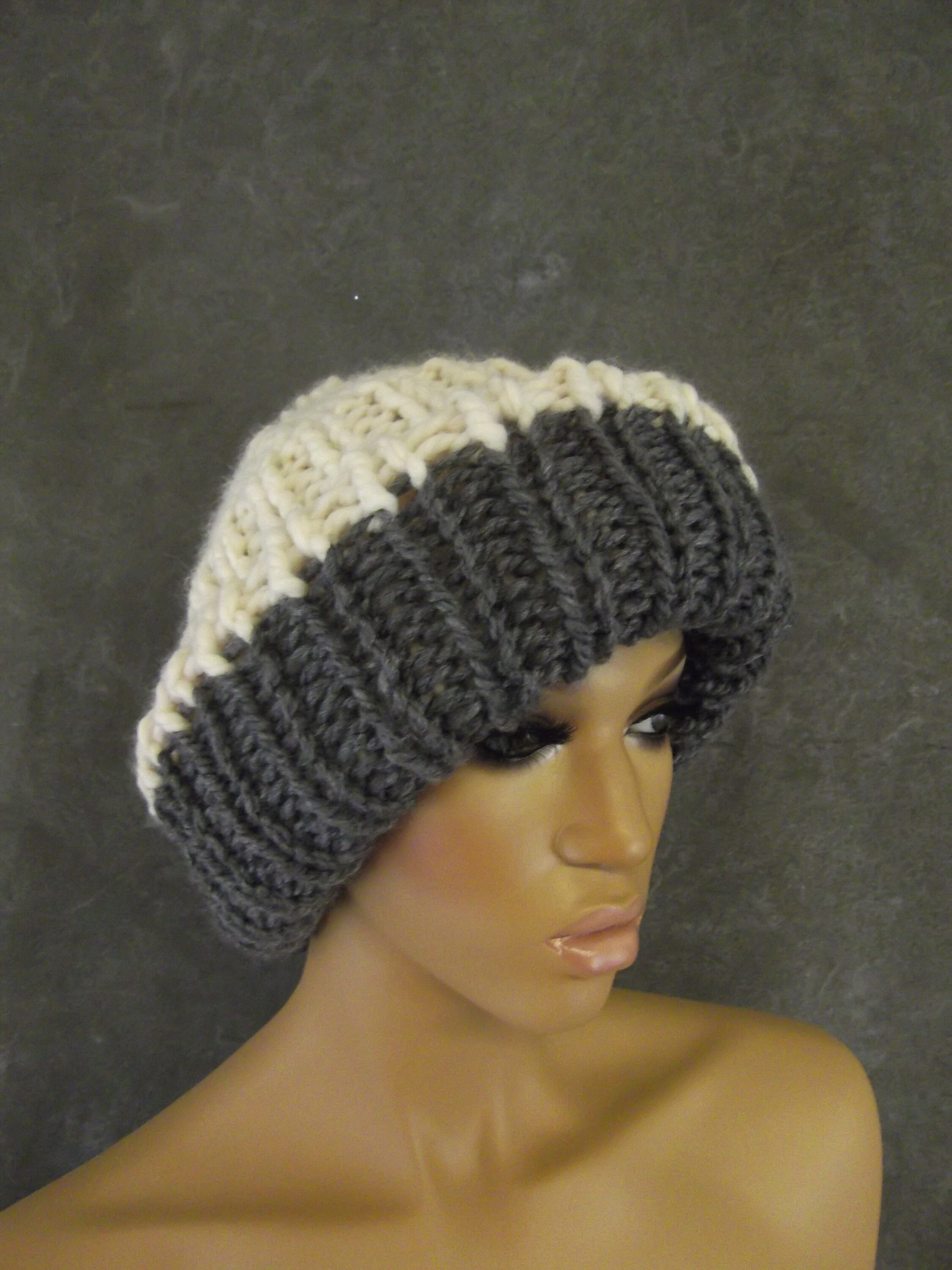 Handknit Toboggan, Reversible, Grey, Winter White, Accessories, Women ...