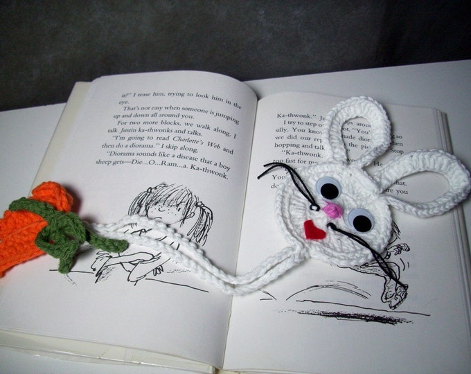 Crochet Bookmark, Bunny Bookmark,crochet Bunny, White Bunny,books, Book ...