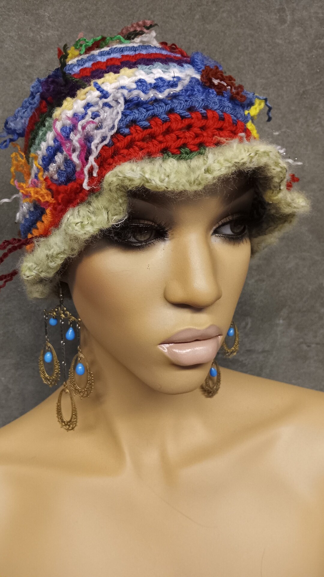 Ooak,crochet, Upcycled,scrap Cap,multi-colored,boho,hippie,accessory ...