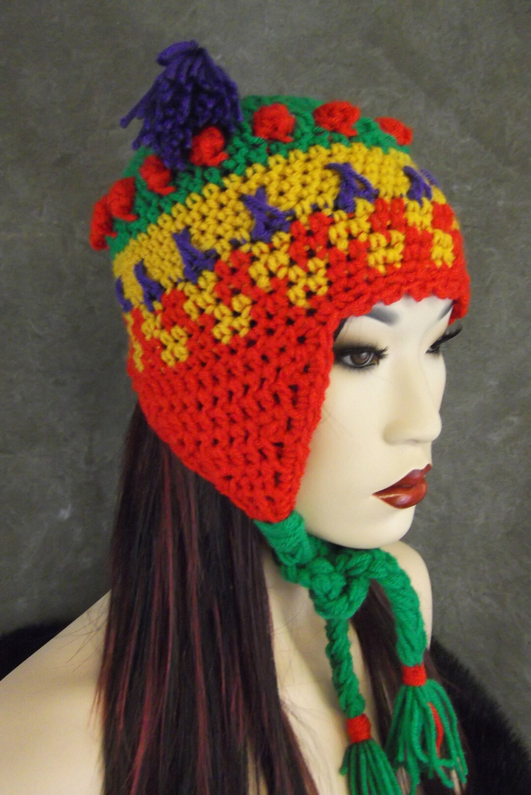 Chullo- Style Earflap Hat, Crochet, Freeform,winter Hat,accessory ...