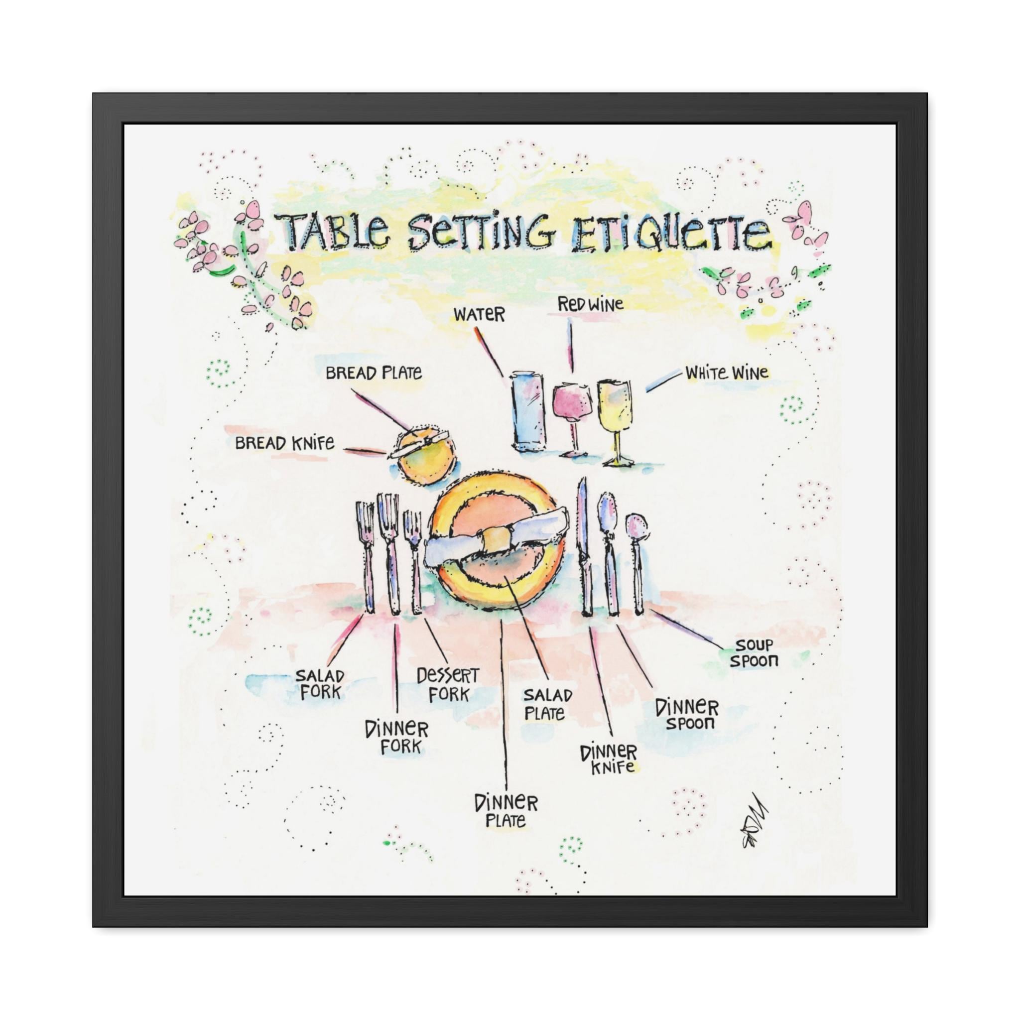 Table Manners Etiquette Framed Poster SQUARE Manners Wall Art Dining ...