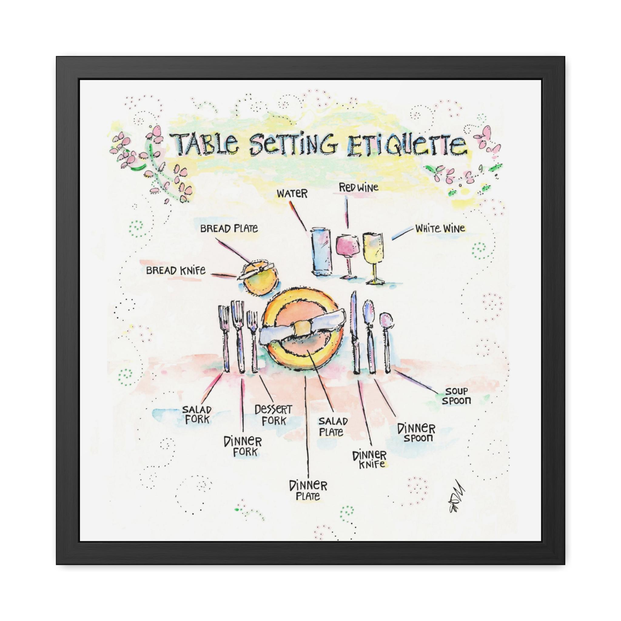 Table Manners Etiquette Framed Poster SQUARE Manners Wall Art Dining ...