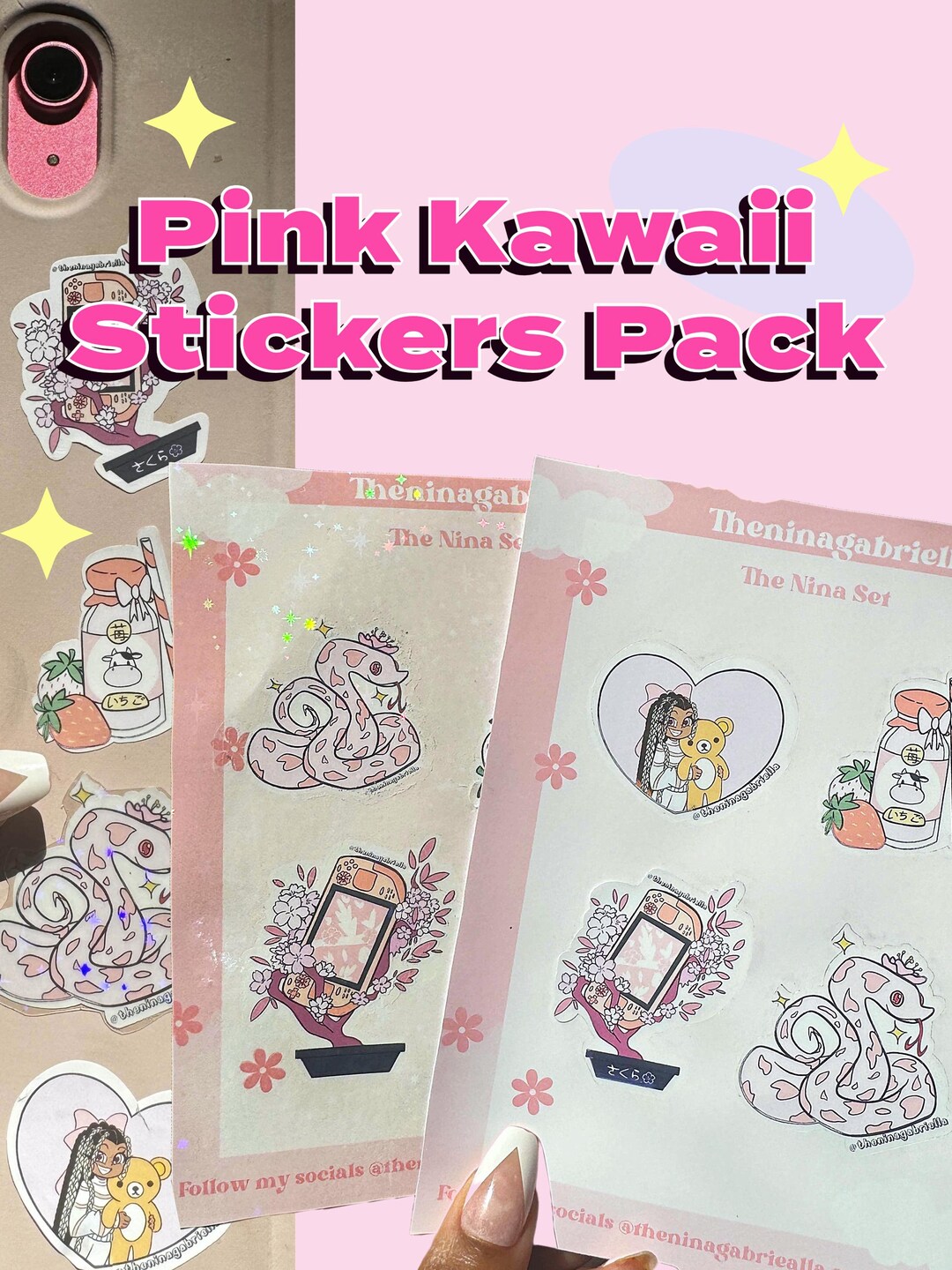 Pink Kawaii Sticker Pack - Hand-drawn & Custom Made - Etsy