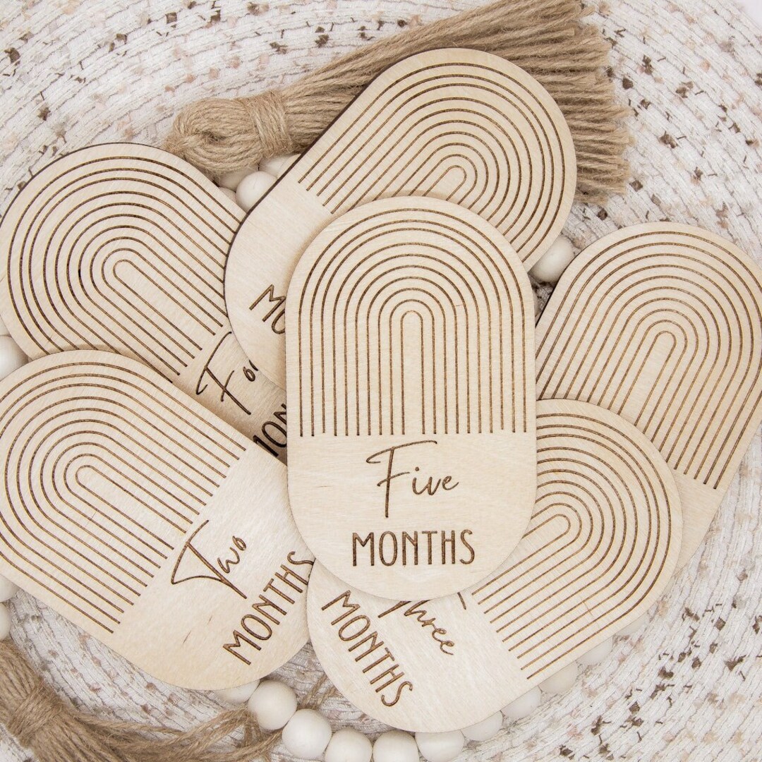 Boho Wooden Milestone Markers, Set of 12 Laser Engraved Monthly ...