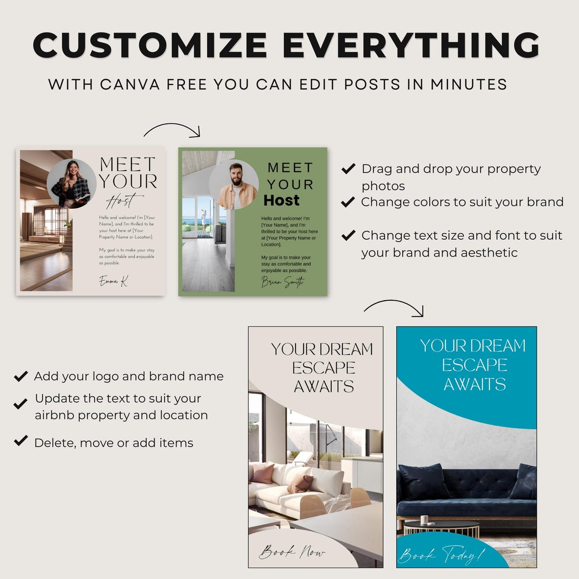 Airbnb Social Media Templates: Posts, Stories, Highlights (canva) - Etsy