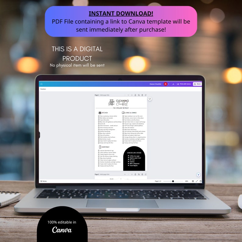 Airbnb Cleaning Checklist for Cleaner Editable Canva Template Air Bnb ...