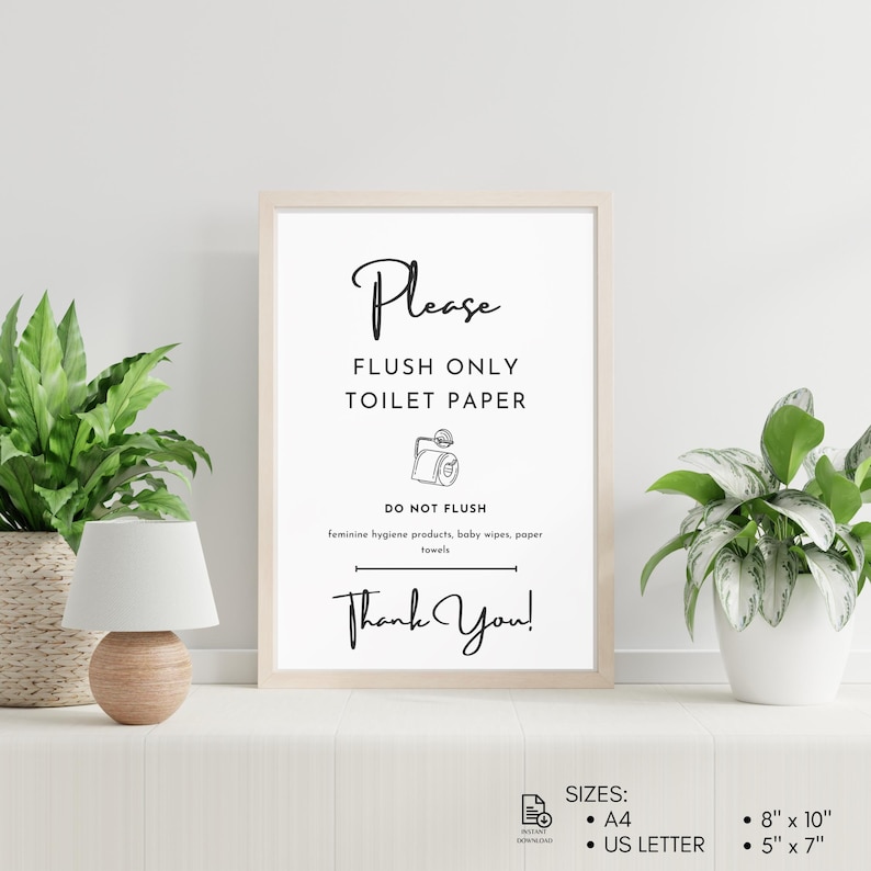 Airbnb Bathroom Sign, Flush Only Toilet Paper, Do Not Flush Sign, Vacation Rental Printable Sign ...