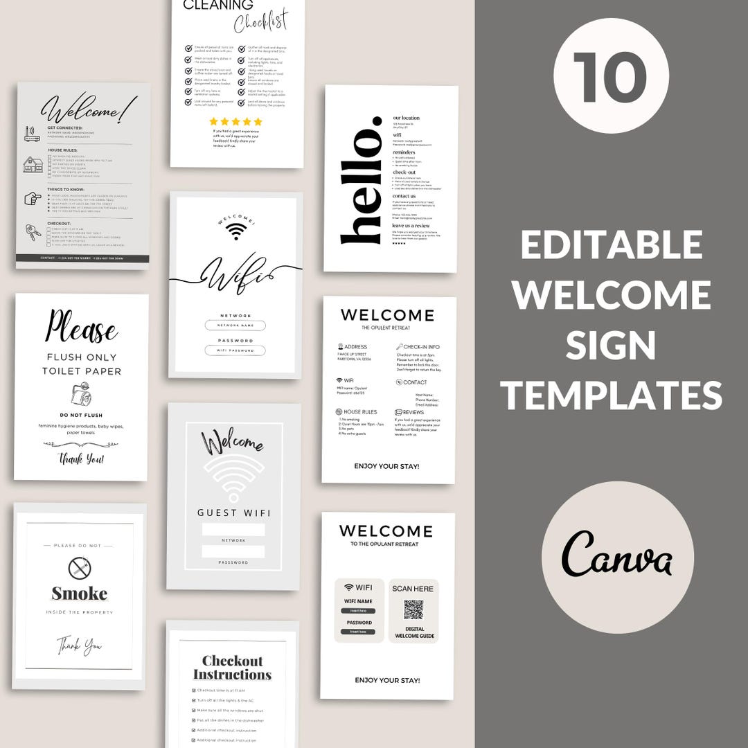 Airbnb Welcome Sign Template Bundle: Editable Canva Signs (digital ...