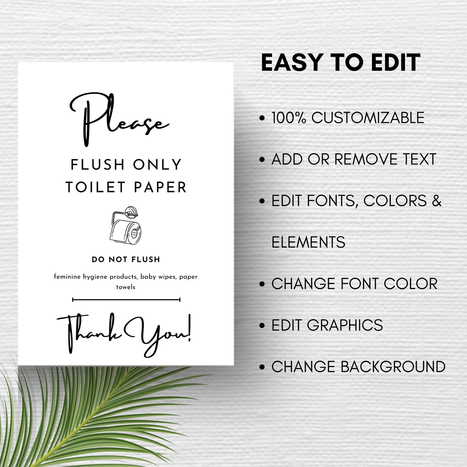 Airbnb Bathroom Sign, Flush Only Toilet Paper, Do Not Flush Sign, Vacation Rental Printable Sign ...