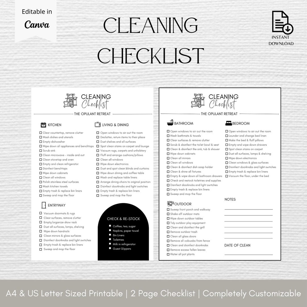 Airbnb Cleaning Checklist for Cleaner Editable Canva Template Air Bnb ...