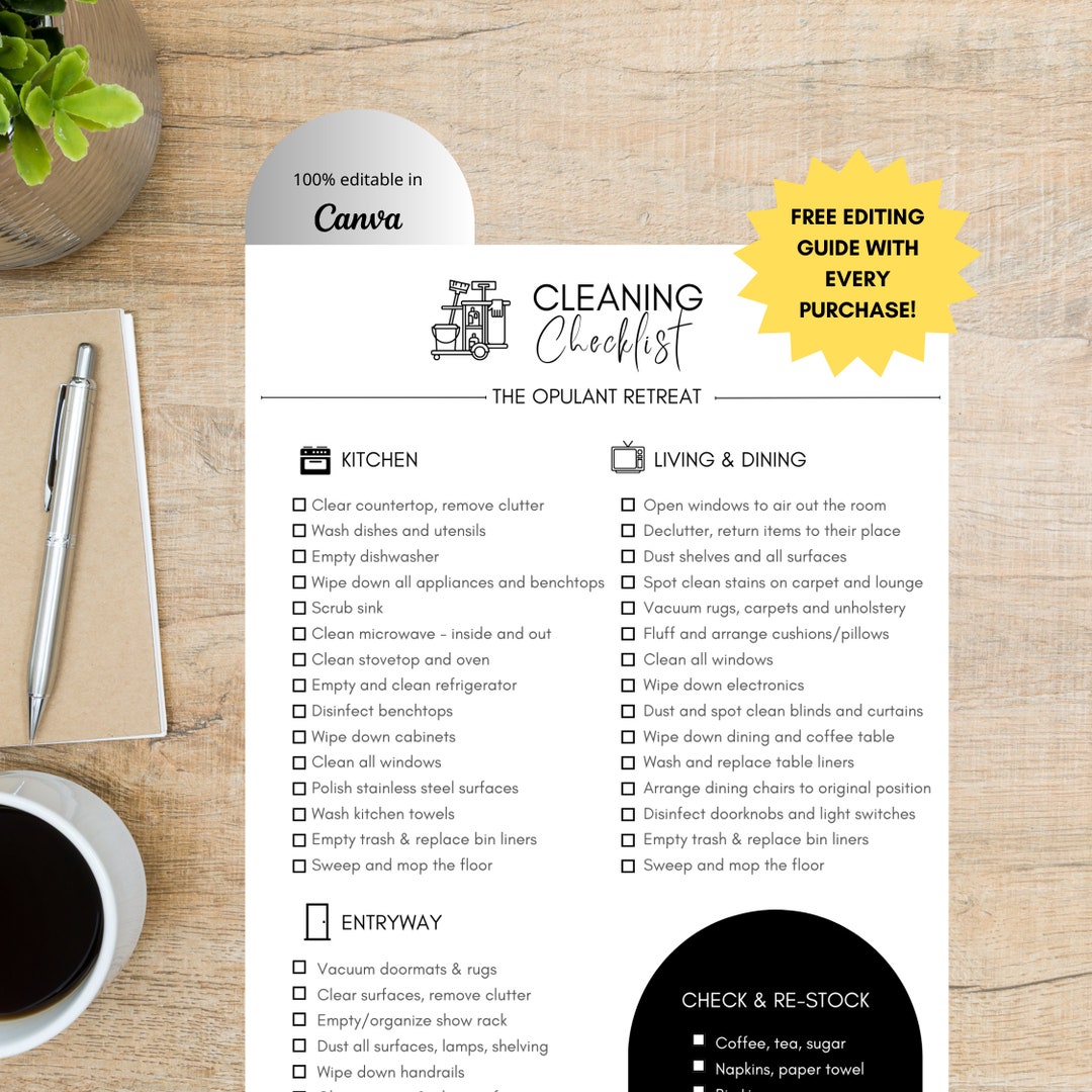 Airbnb Cleaning Checklist for Cleaner Editable Canva Template Air Bnb ...