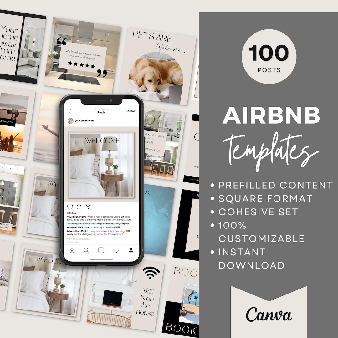 100 Airbnb Social Media Post Templates for Instagram Facebook, Airbnb ...