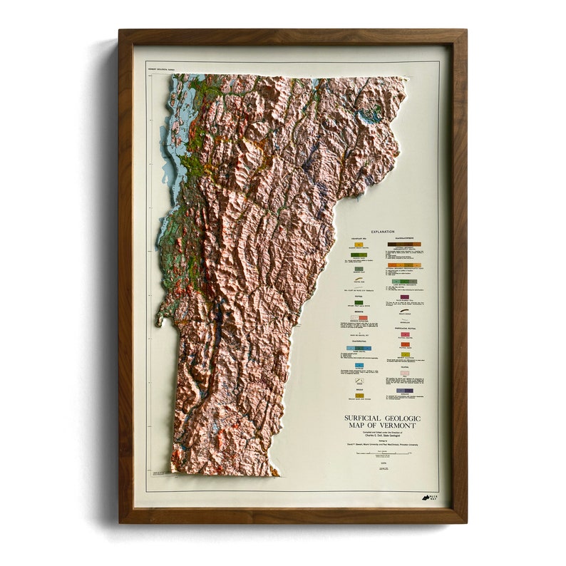 1970 Vermont Map | REAL 3D Raised Relief - Etsy