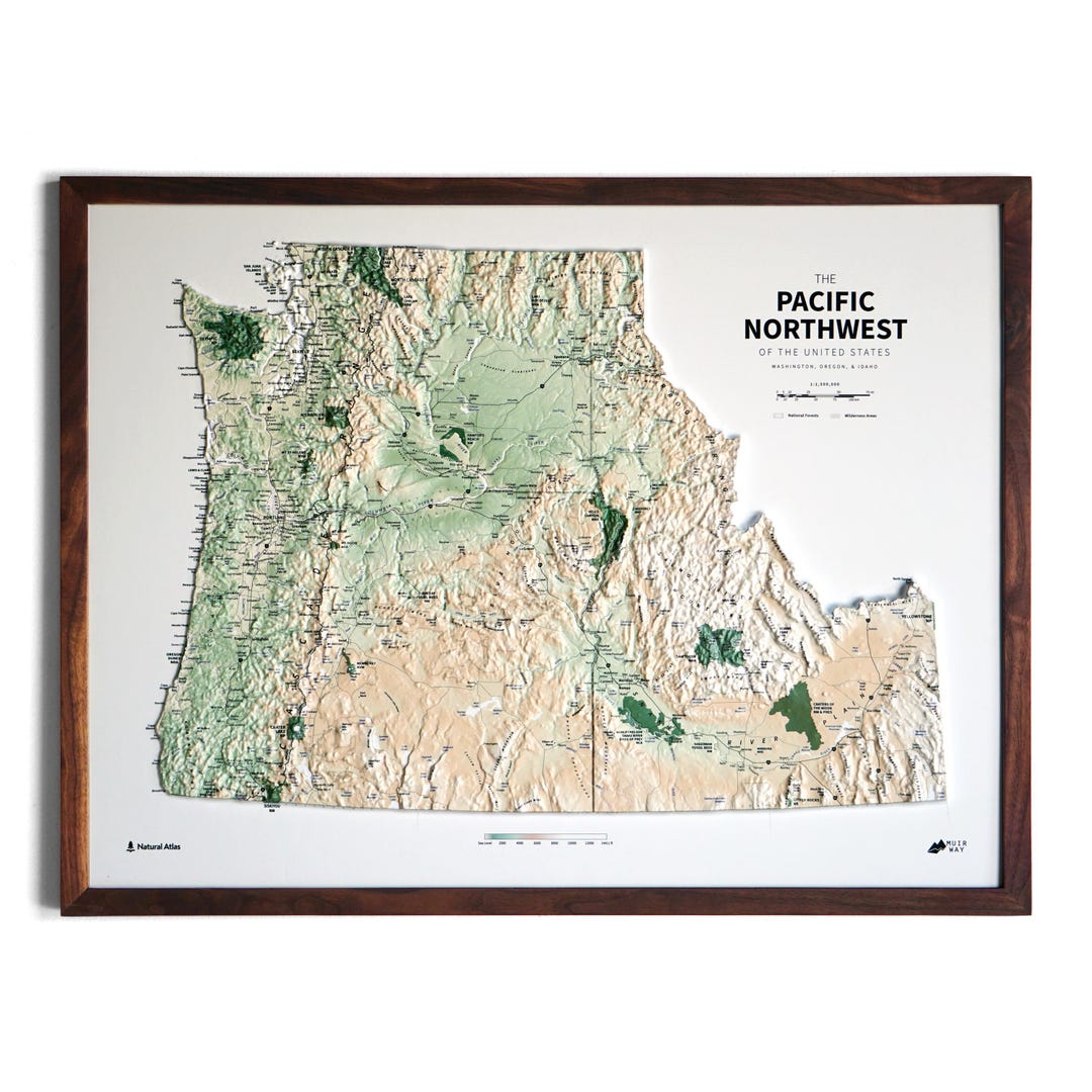 Pacific Northwest Map | REAL 3D Raised Relief - Etsy