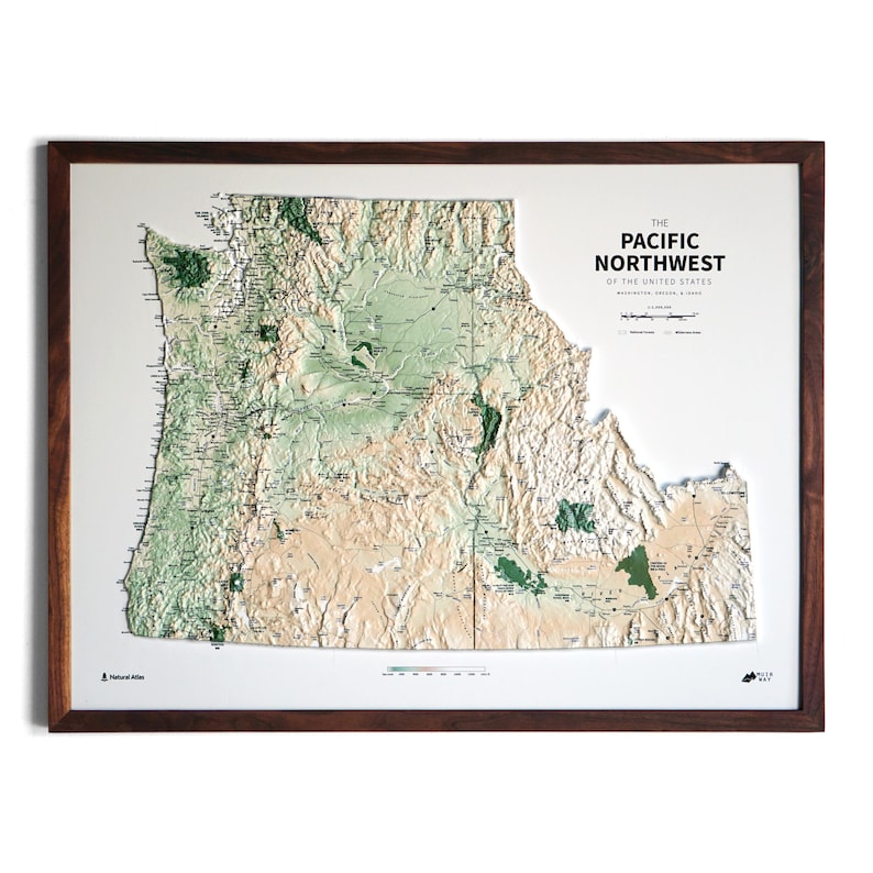Pacific Northwest Map | REAL 3D Raised Relief - Etsy
