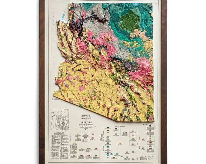 3D Raised Relief Map of Arizona - Etsy