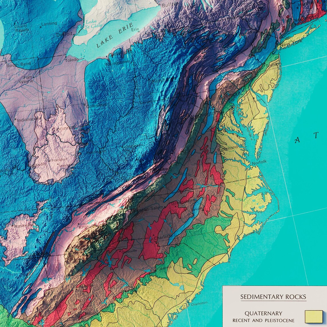 1970 USA Geologic Map - 2D Shaded Relief - Etsy