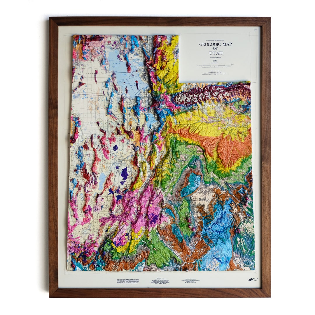 1980 Utah Map | REAL 3D Raised Relief - Etsy