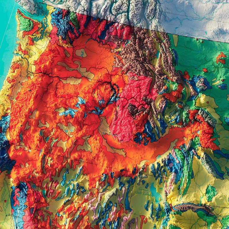 1970 USA Geologic Map - 2D Shaded Relief - Etsy