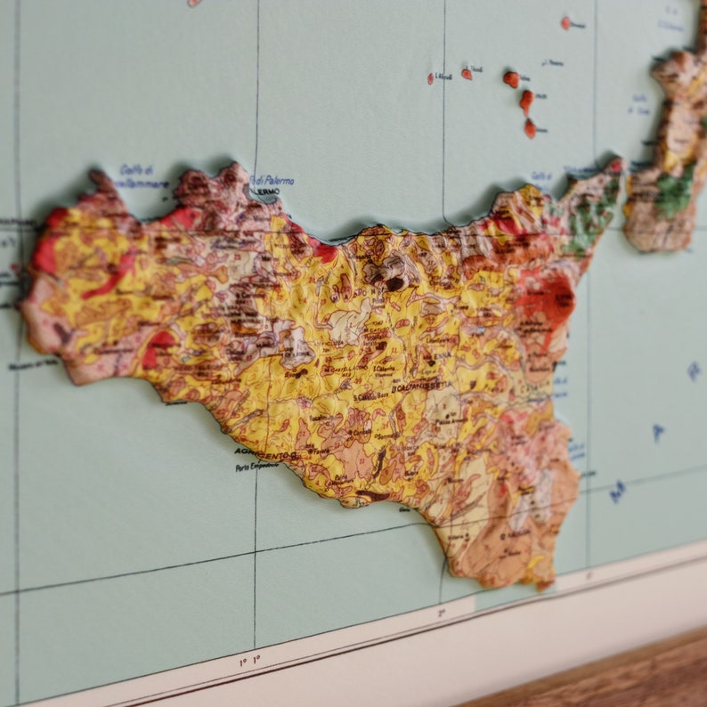 1966 Italy Map | REAL 3D Raised Relief - Etsy