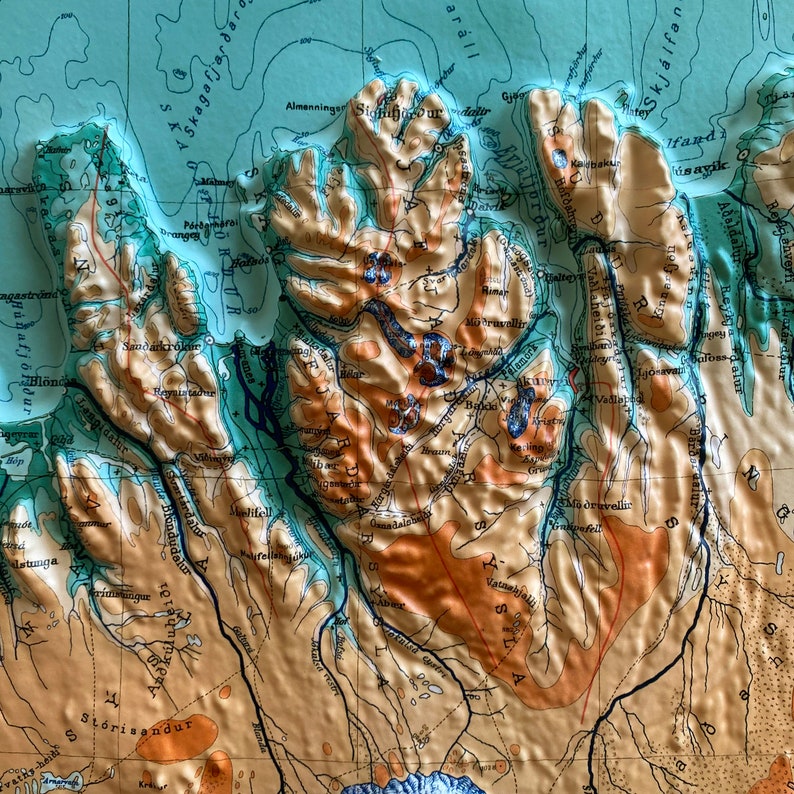 3D Raised Relief Map of Iceland - Etsy