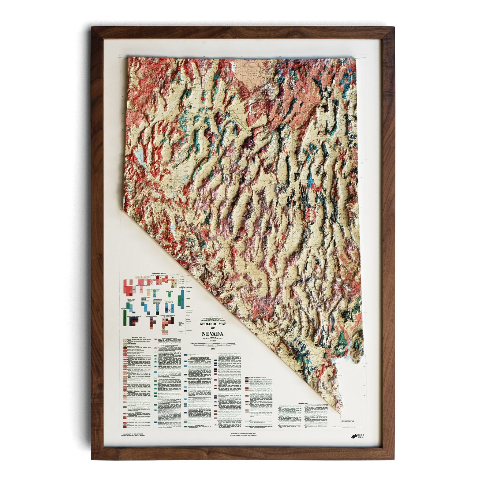 1978 Nevada Map | REAL 3D Raised Relief - Etsy