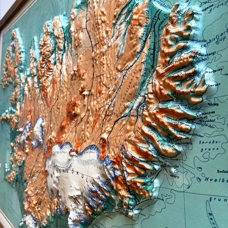 3D Raised Relief Map of Iceland - Etsy
