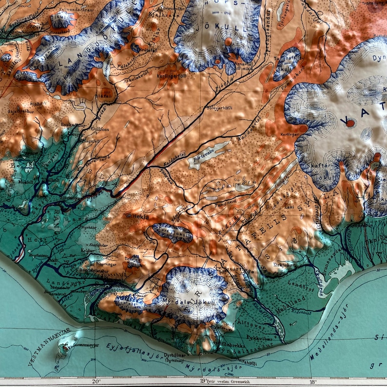 3D Raised Relief Map of Iceland - Etsy