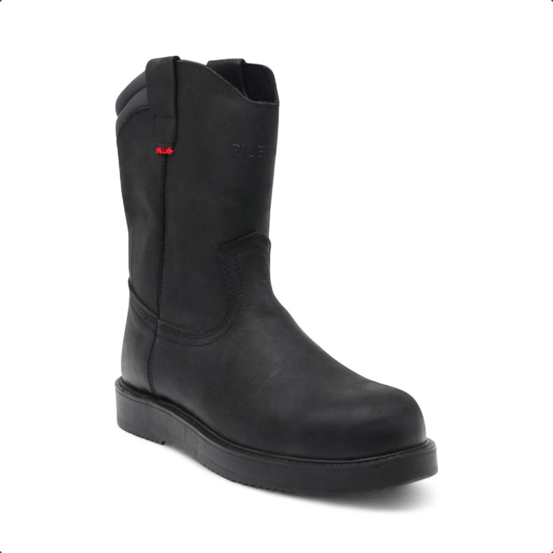 Rooper Men’s Black Leather Steel Toe Safety Traditional Work Boots Non ...