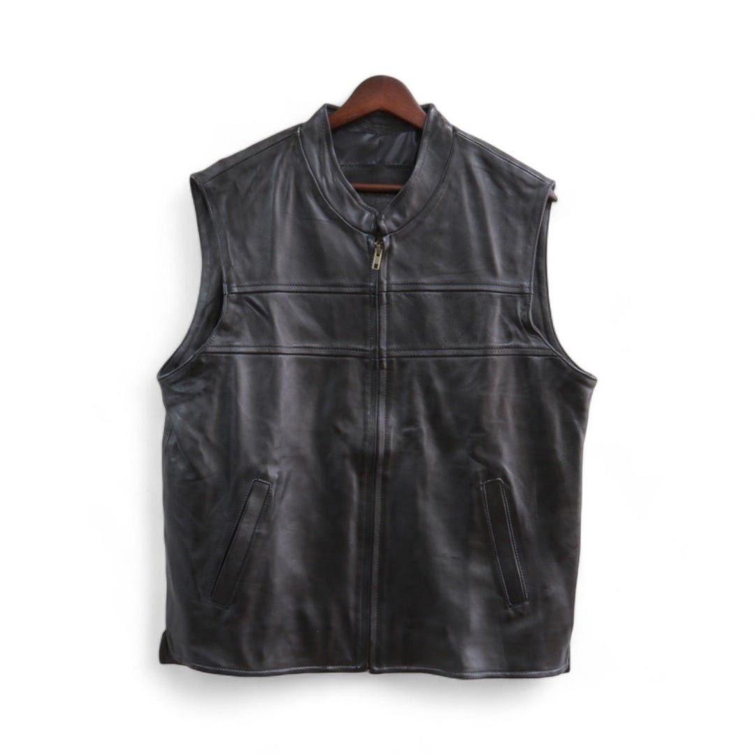 Edgar Men's Black Leather Vest - Etsy