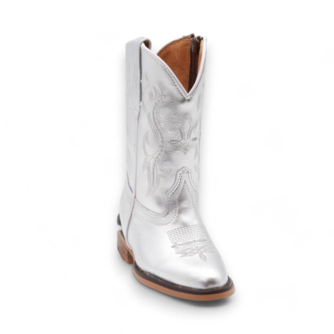 Sadie Kids Silver Leather Boots - Etsy