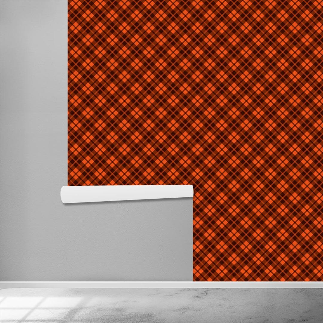 Fall Orange Plaid Pattern 8 Wallpaper - Etsy