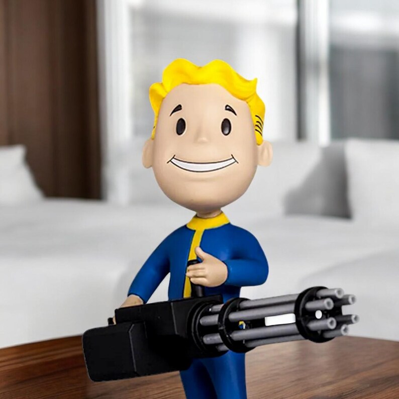 Vault Boy Bobblehead 3D Printed Game Toy, Handmade Machine Gun Vault ...