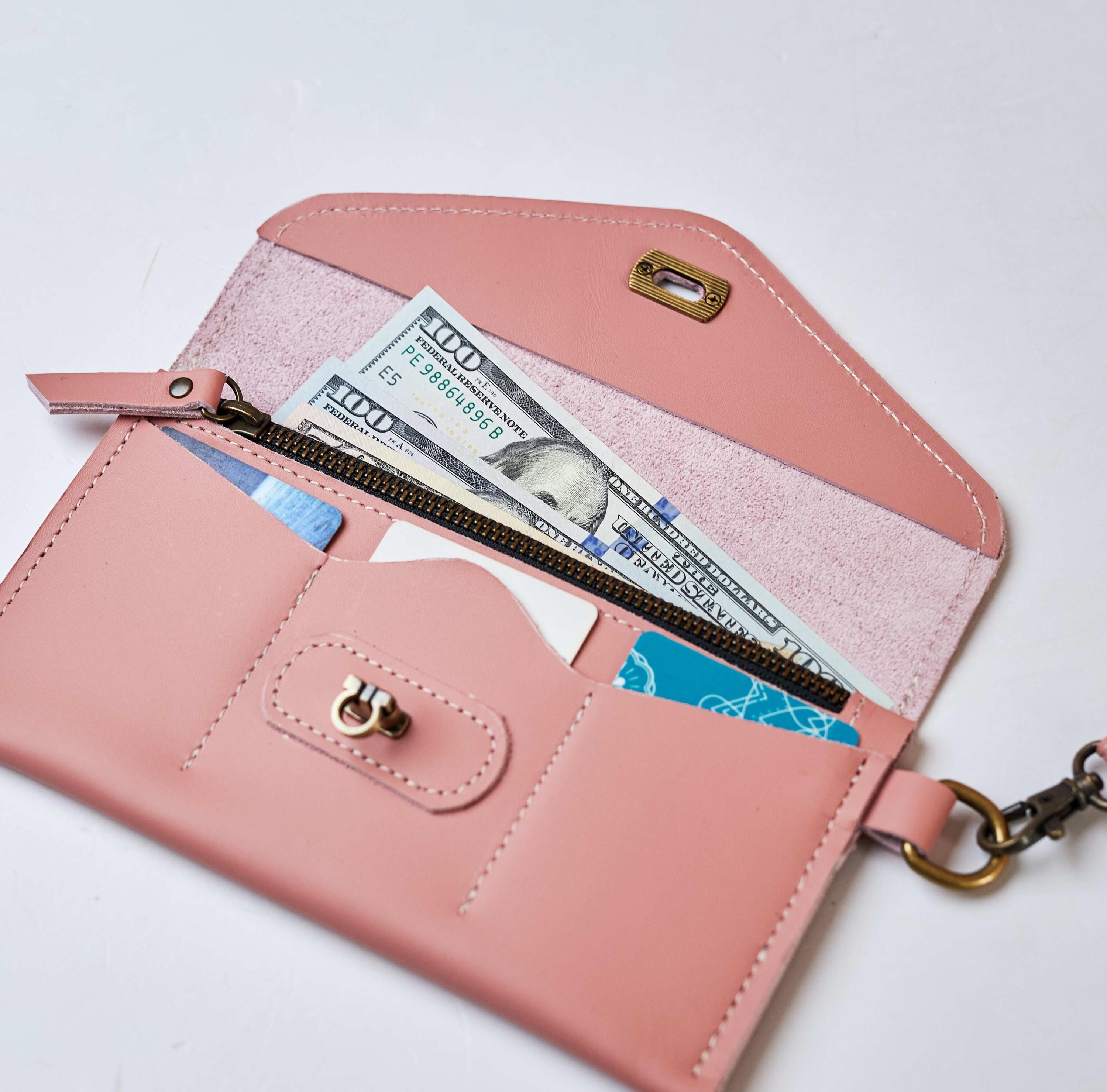 Monogrammed Leather Long Wallet, Personalized Bifold Wallet, Womens ...