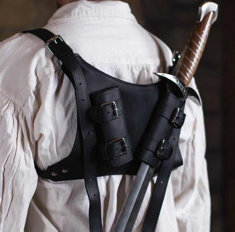Leather Double Sword Scabbard, Larp Back Sword Holder, Leather Sword ...