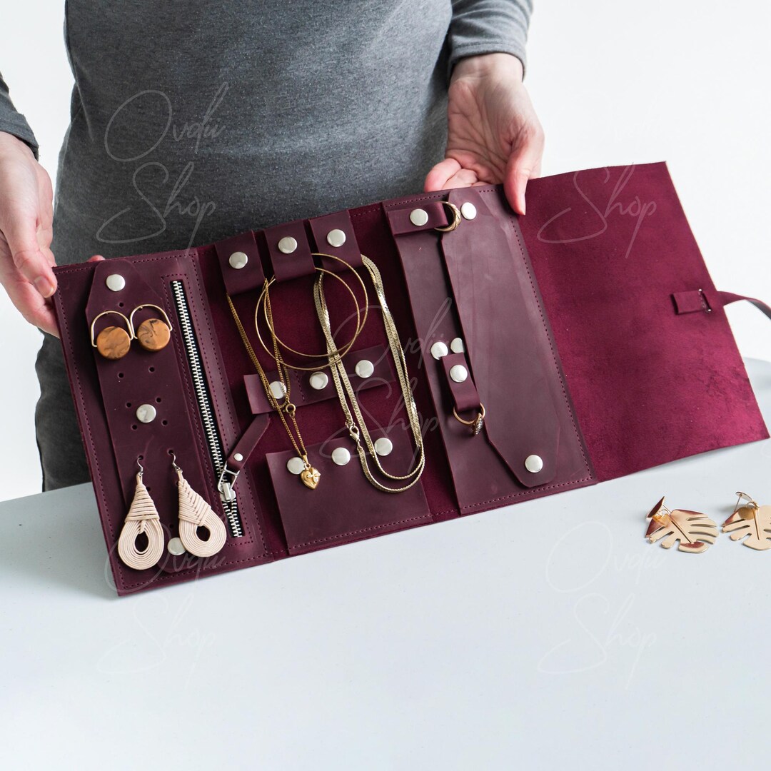 Custom Leather Jewelry Case, Leather Jewelry Roll Bag, Personalized ...