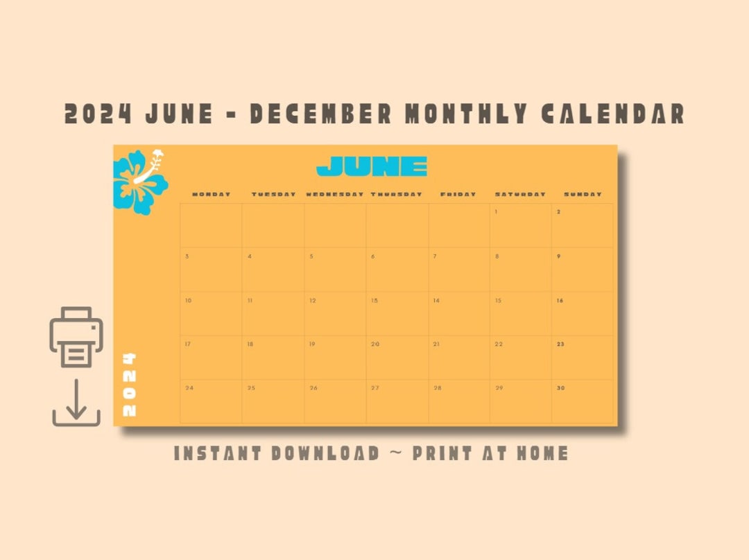 2024 June-december Monthly Calendar ~ Printable PDF - Etsy