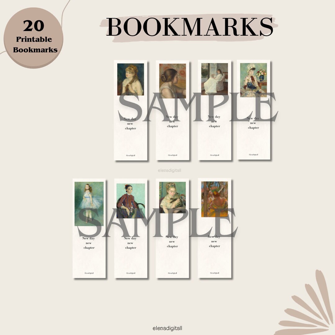 Printable Bookmarks Classical Art Set PDF PNG Digital Files Perfect ...