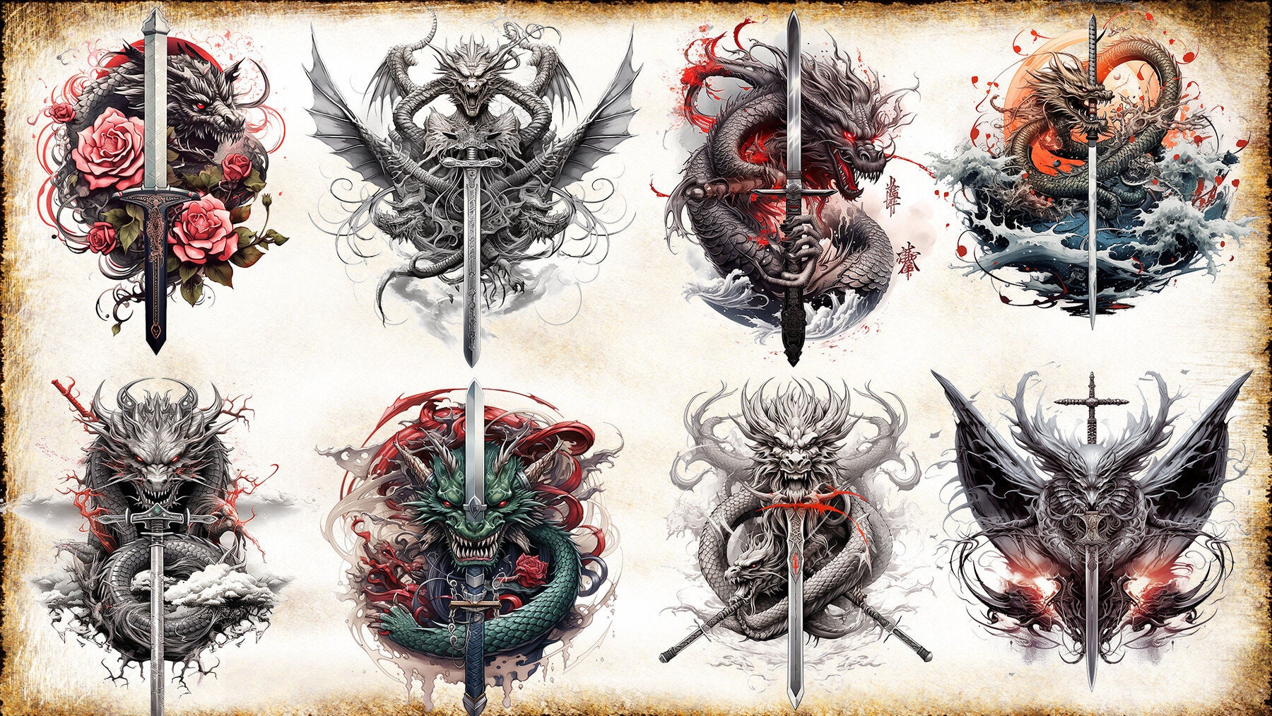 Tattoo Style Dragon Art Vol8 150 Images to Download - Etsy