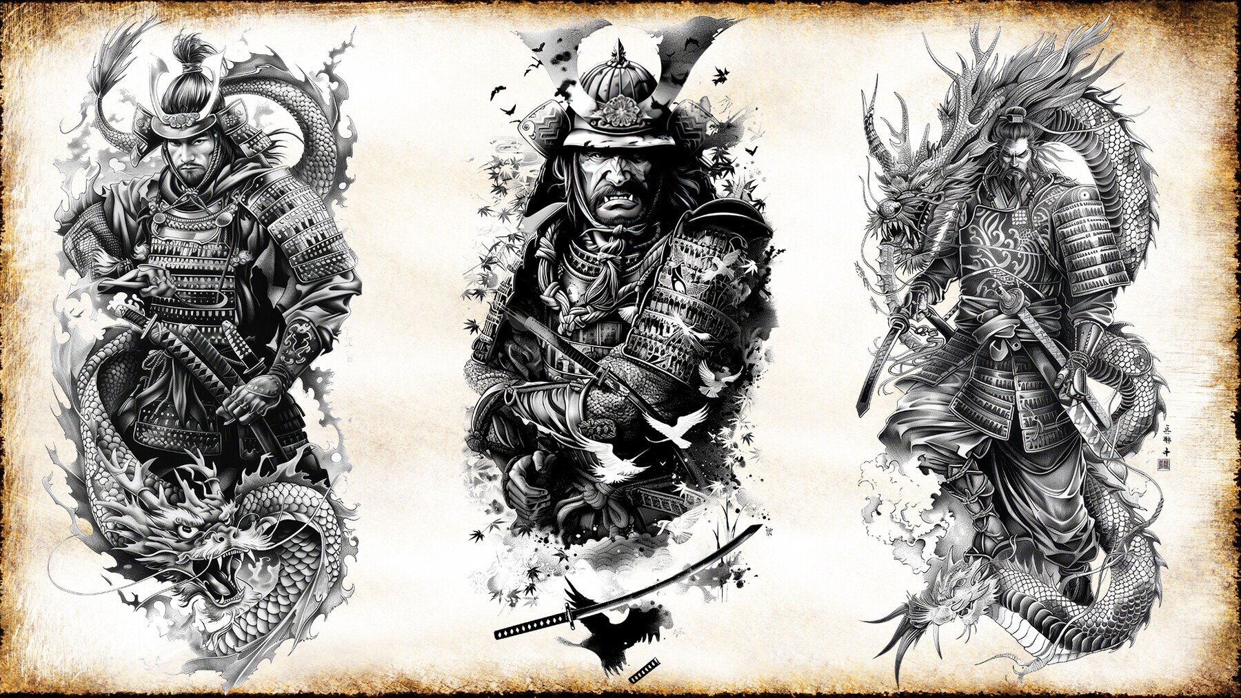 155 Samurai Tattoo Designs (PNG Files)-4k- High Quality - Etsy