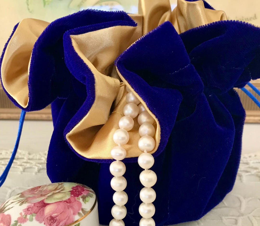 Royal Blue Velvet Jewelry Pouch With Gold Bridal Satin Lining for ...